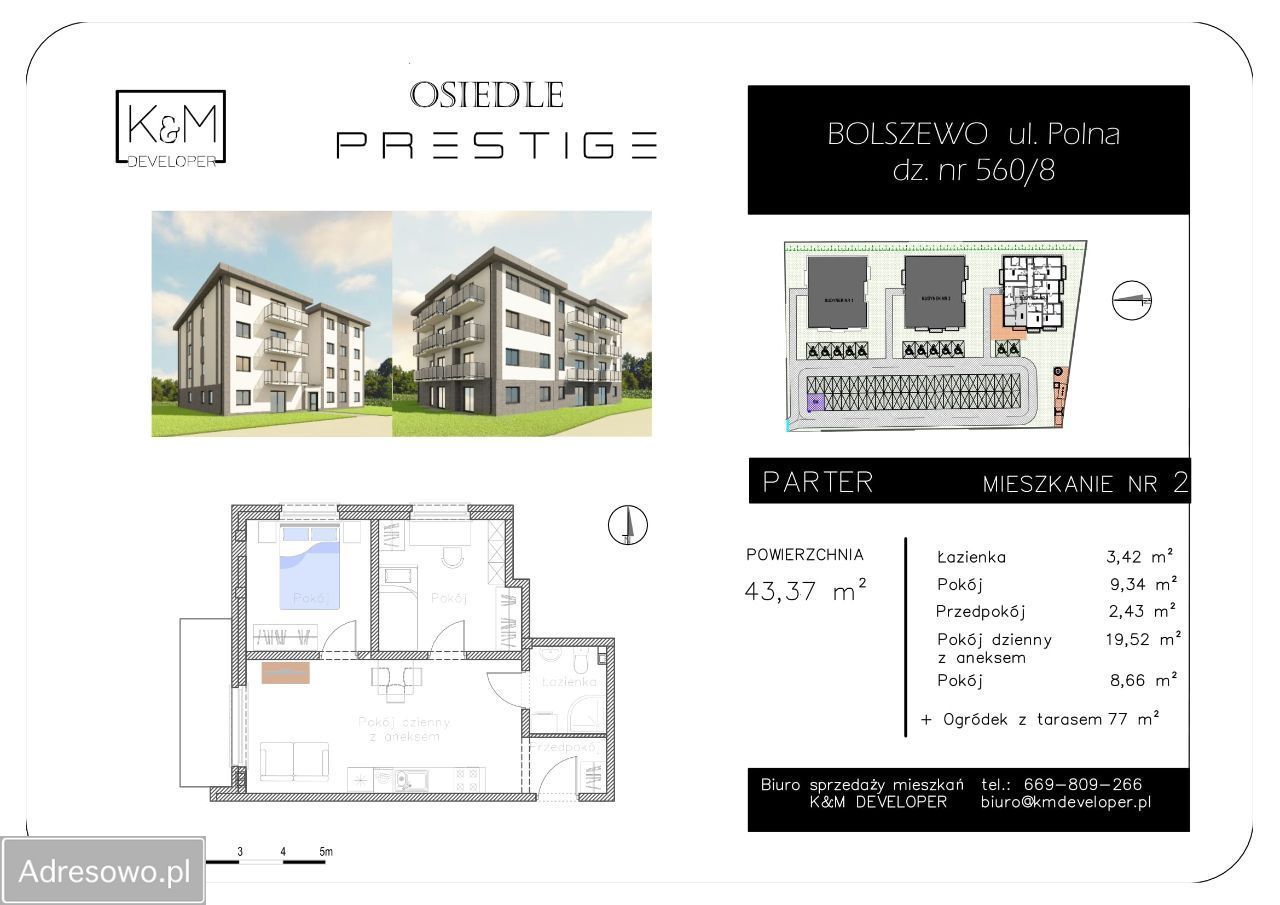 Mieszkanie Bolszewo, ul. Polna, bez pośrednika - 43 m²